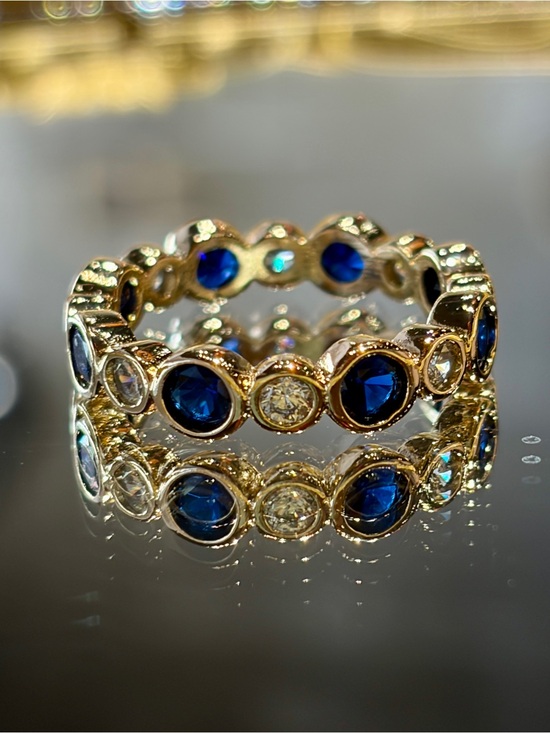 Jewelry | Gold Tone Lab Sapphire With Cz Stunning Eternity Bubble Bezel ...